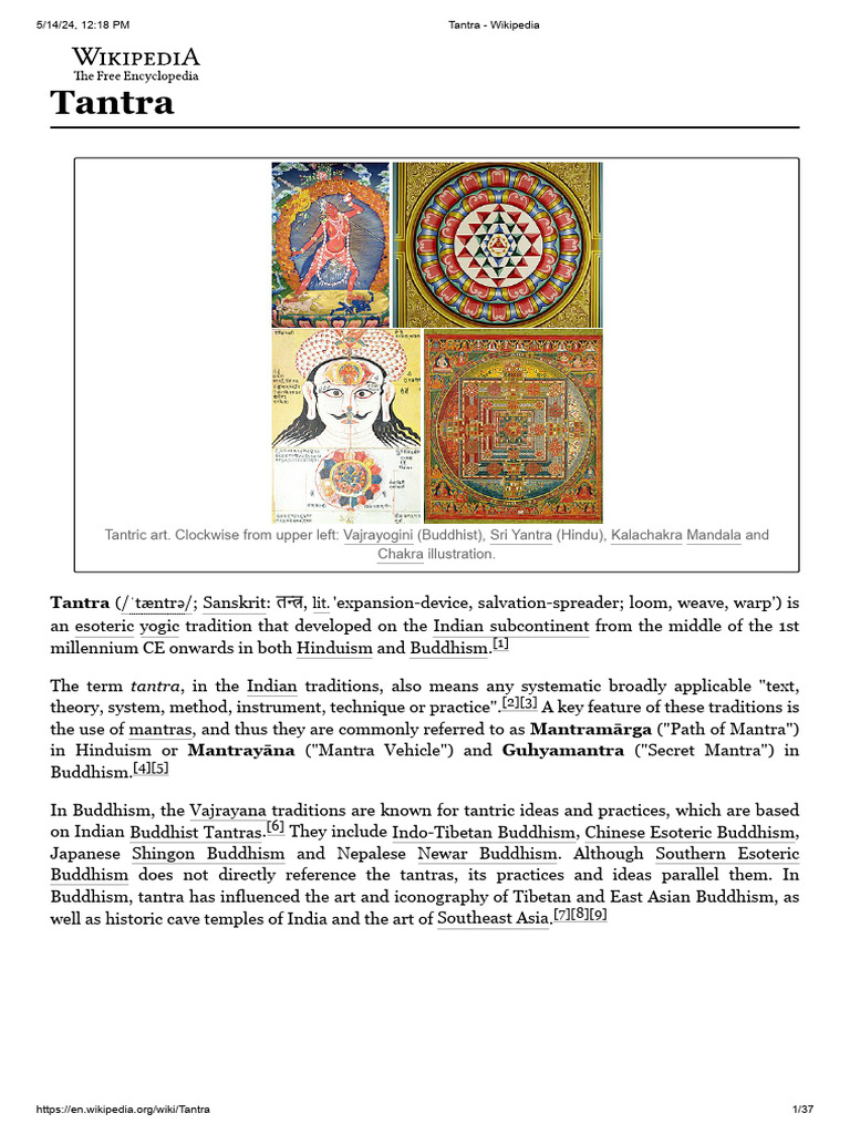 Tantra - Wikipedia | PDF | Tantra | Vajrayana