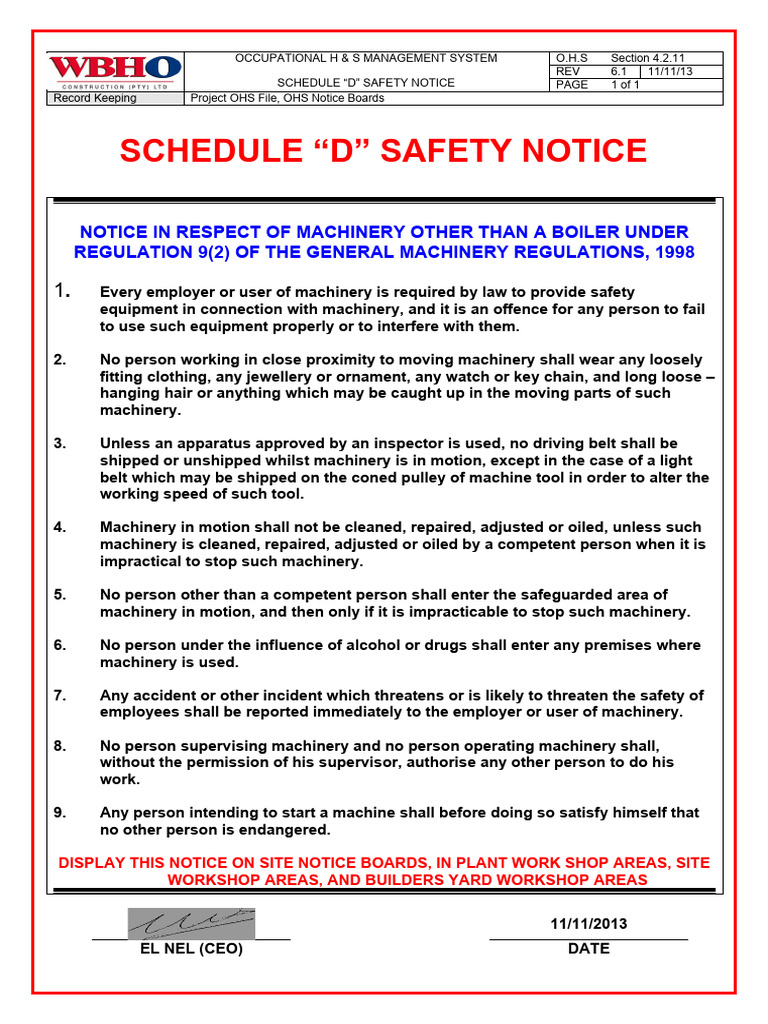 4.2.11 Schedule D Safety Notice | PDF | Machines | Belt (Mechanical)