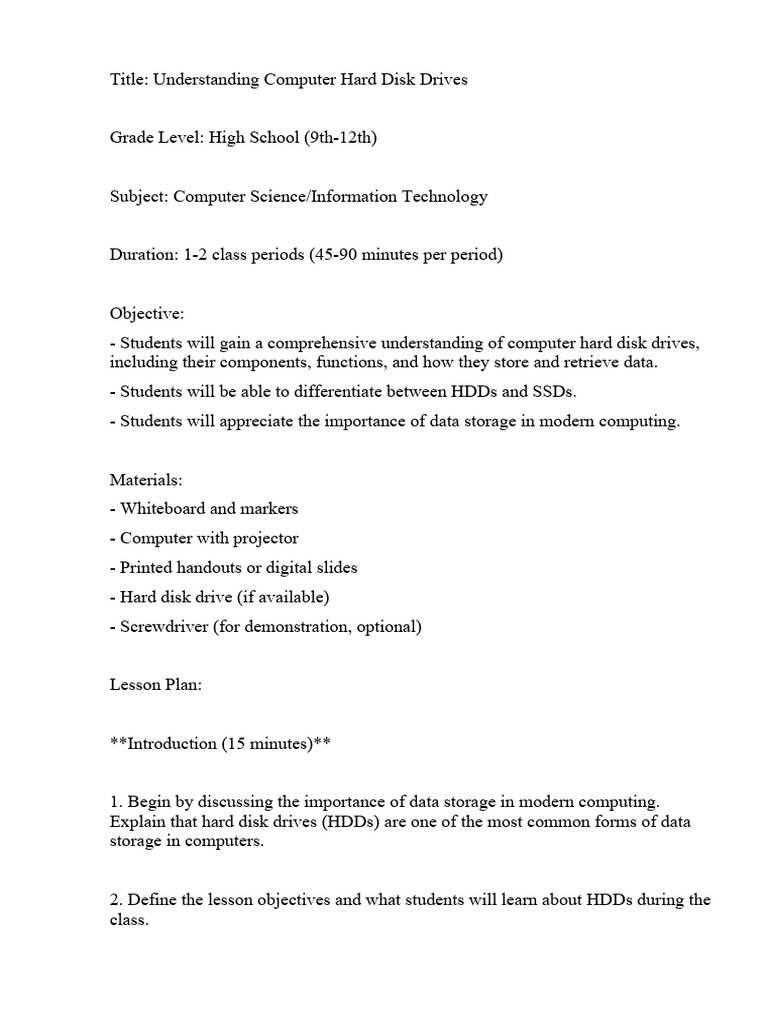 Lesson Plan | PDF | Hard Disk Drive | Byte