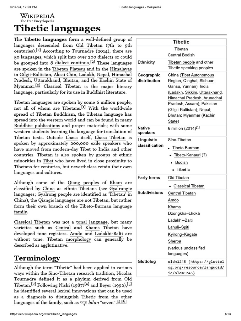 Tibetic Languages - Wikipedia | Download Free PDF | Languages Of China | Languages Of Asia