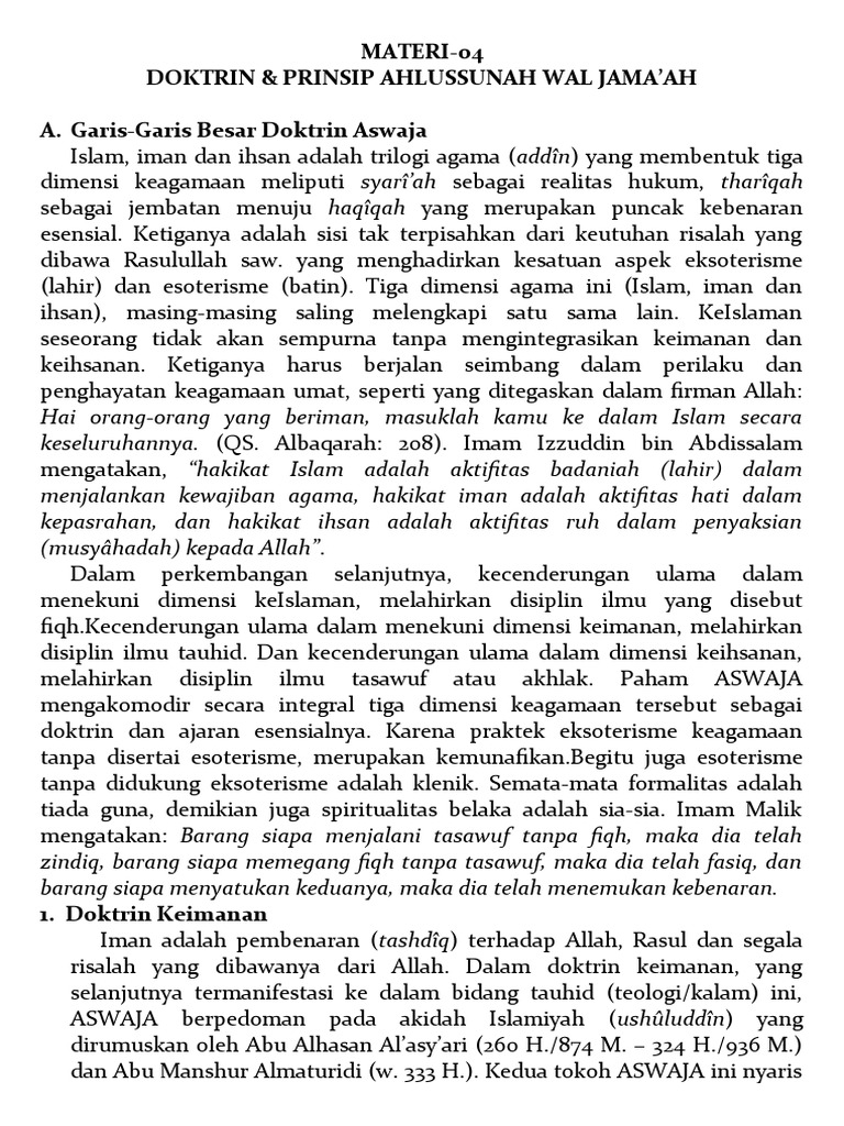 Doktrin Ahlussunah Wal Jama'ah dalam Islam | PDF