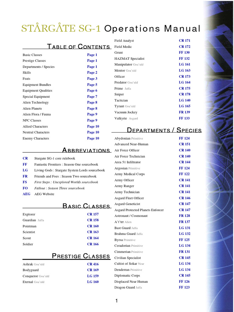 Stargate SG-1 RPG Guide | PDF | Mythology Of Stargate