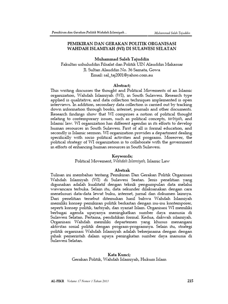 Prof Saleh Tajuddin Tentang Wahdah | PDF