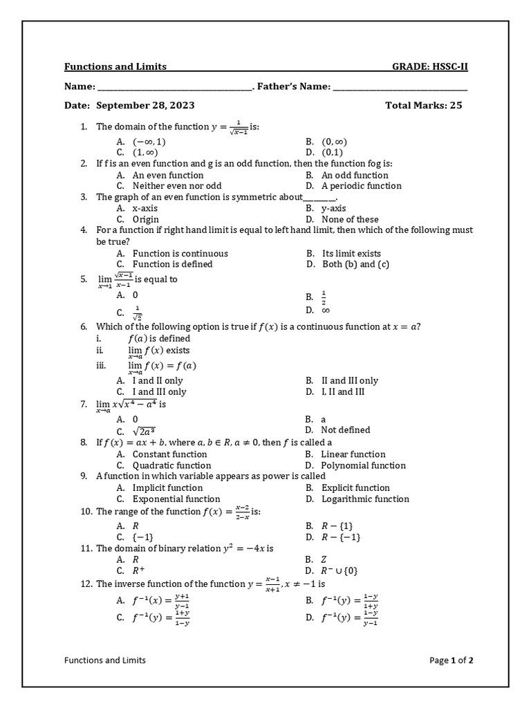 Functions and Limit | PDF | Function (Mathematics) | Complex Analysis