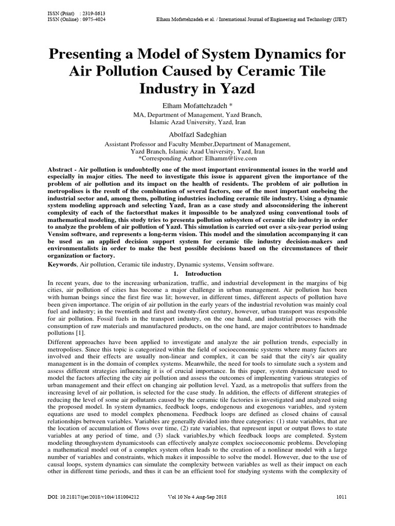 2018 - Presenting A Model of System Dynamics For Air Pollution Caused by Ceramic Tile | PDF ...