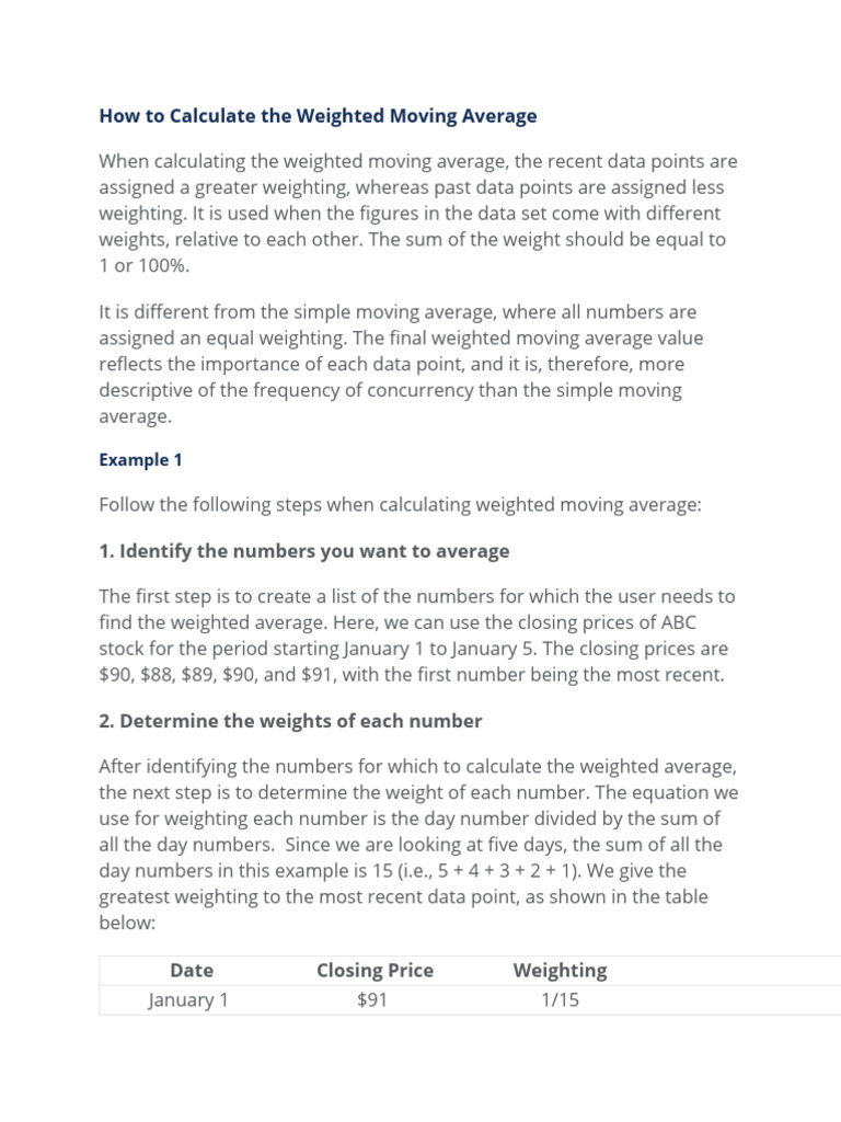 How to Calculate the Weighted Moving Average question with answer | PDF | Moving Average | Average