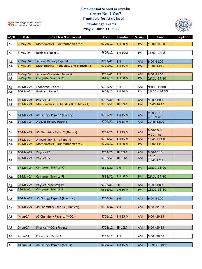 As and A Level Exam Timetable | PDF | Mathematics | Science
