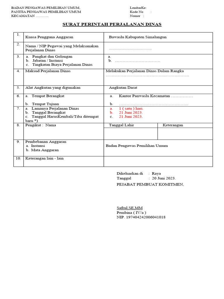 Contoh SPPD Kecamatan | PDF