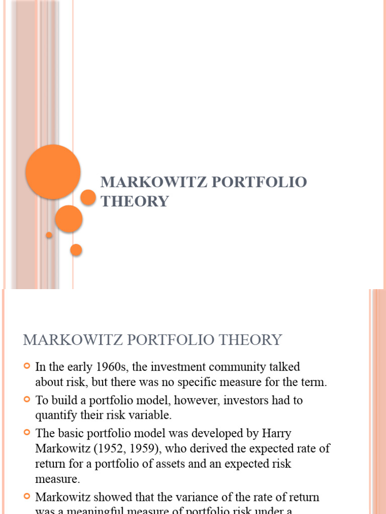 Markowitz Portfolio Theory | PDF | Modern Portfolio Theory | Financial Risk