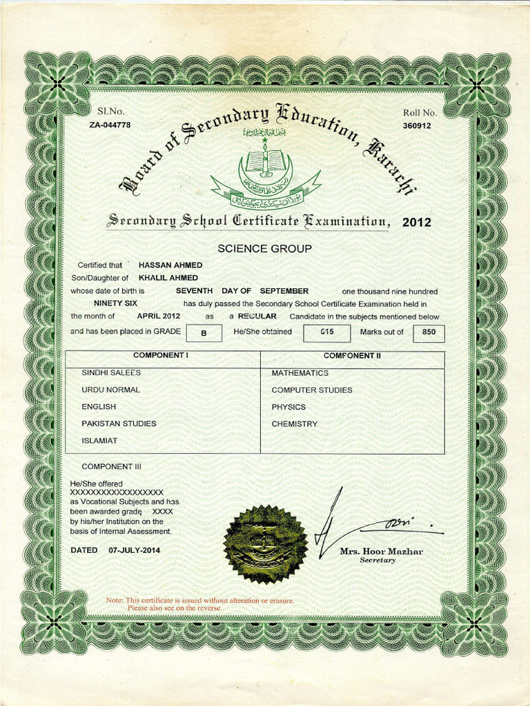Matric Certificate - Compressed | PDF