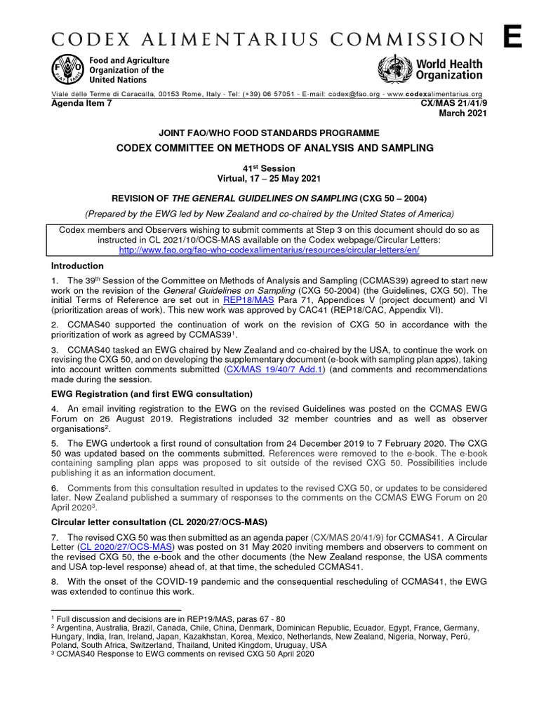 Revision of The General Guidelines On Sampling (CXG 50 - 2004) | PDF | Sampling (Statistics ...