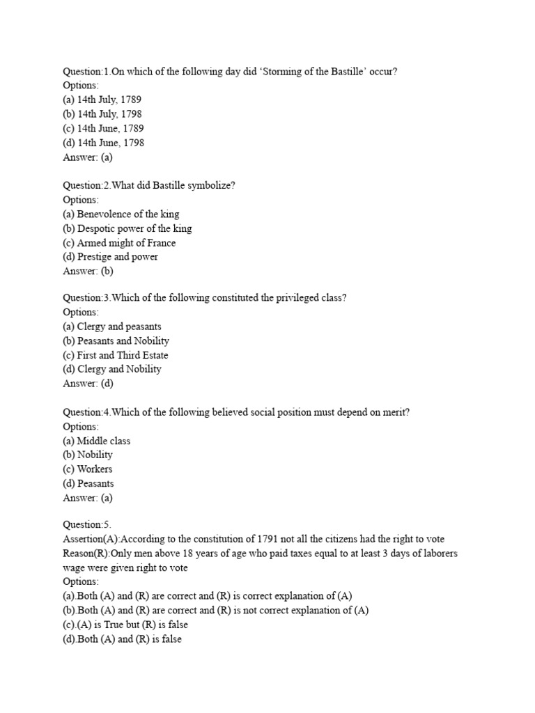 French Revolution Quiz Questions and Answers | PDF | French Revolution ...