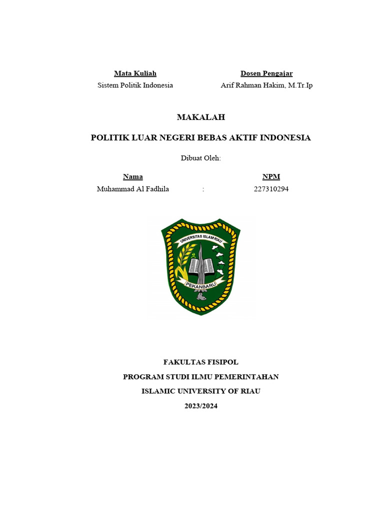 Politik Luar Negeri Bebas Aktif Indonesia | PDF | Ilmu Sosial