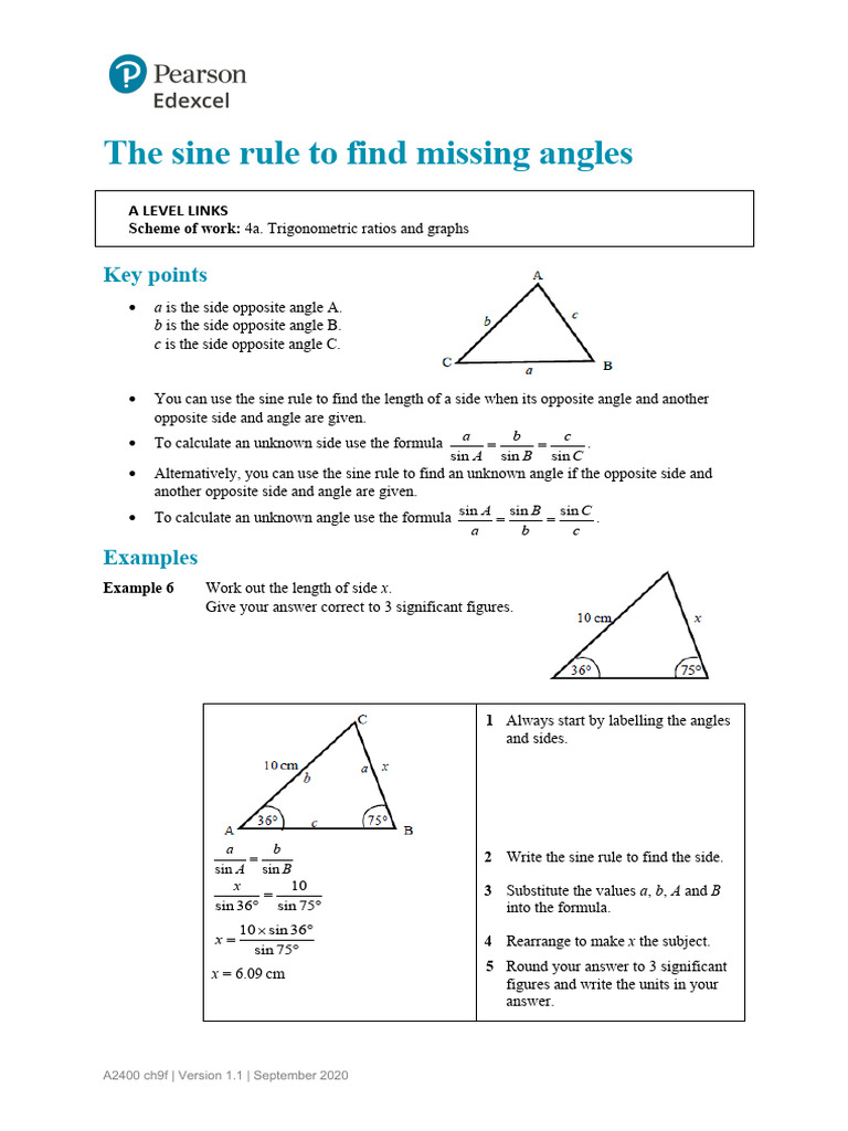 Example 6 Chapter 9 Sine Rule Missing Angles | PDF | Triangle Geometry ...
