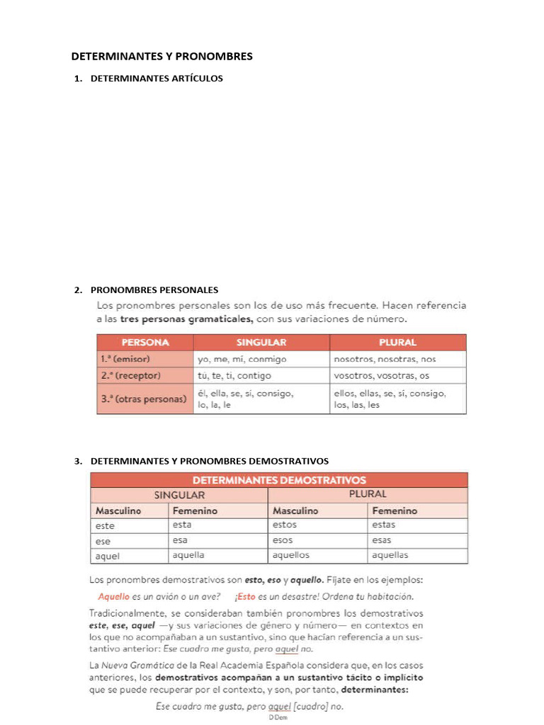 Determinantes y Pronombres | PDF