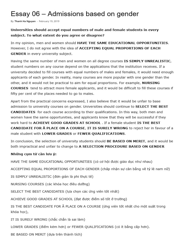 Essay 06 - Admissions Based On Gender | PDF | Career & Growth | Social ...