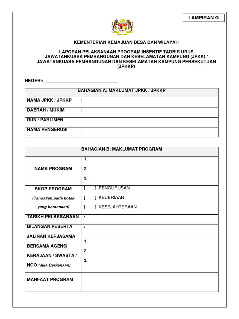 Lampiran G Borang Laporan Pelaksanaan Program | PDF