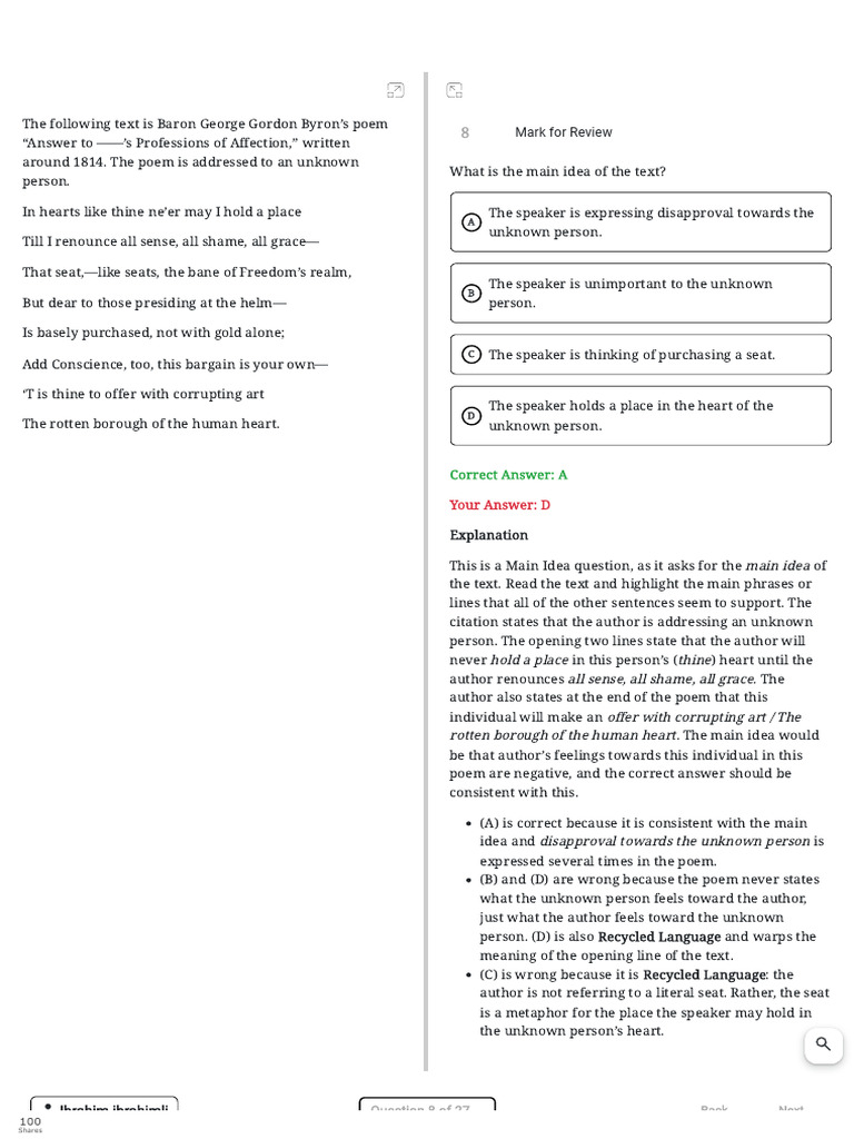 Question 8 Explanation - Digital SAT Mock Test 1, Section 1, Module 1 ...