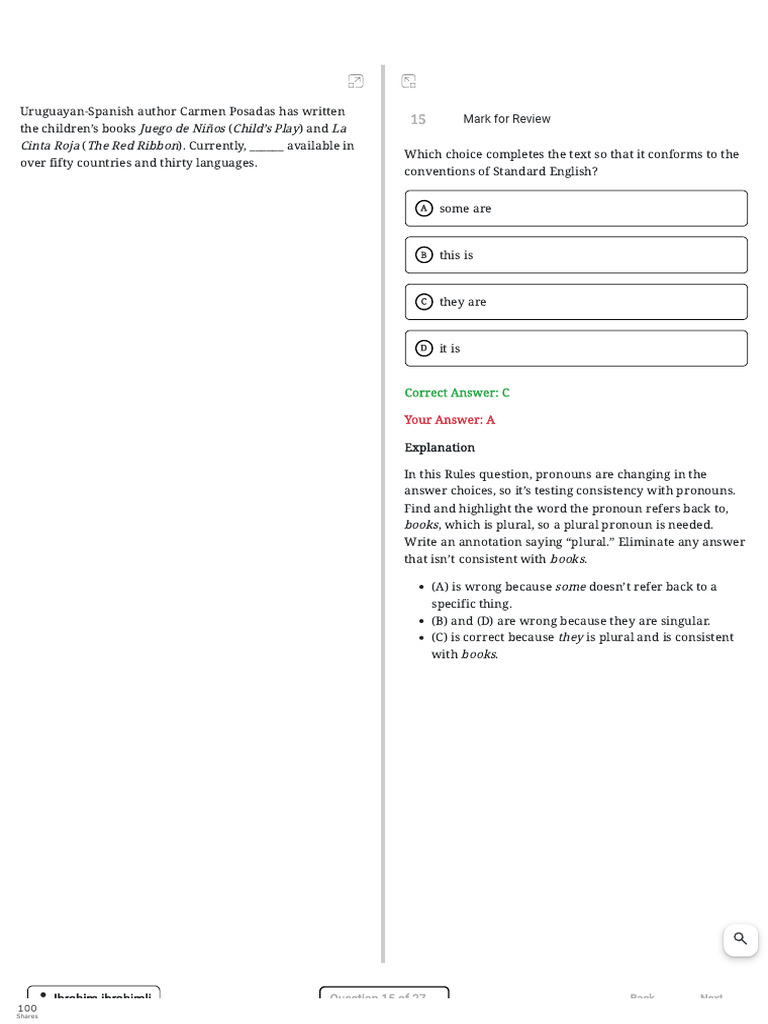 Question 15 Explanation - Digital SAT Mock Test 1, Section 1, Module 1 ...