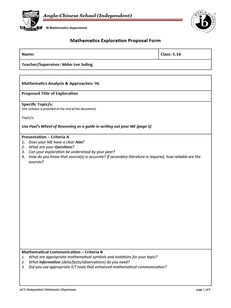 IB Math Exploration Proposal Guide | PDF | Trigonometric Functions ...