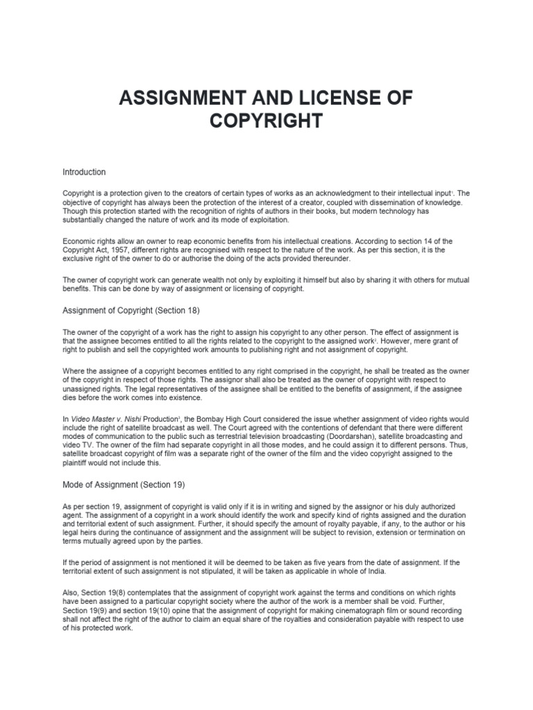 Assignment and License of Copyright | PDF | License | Copyright