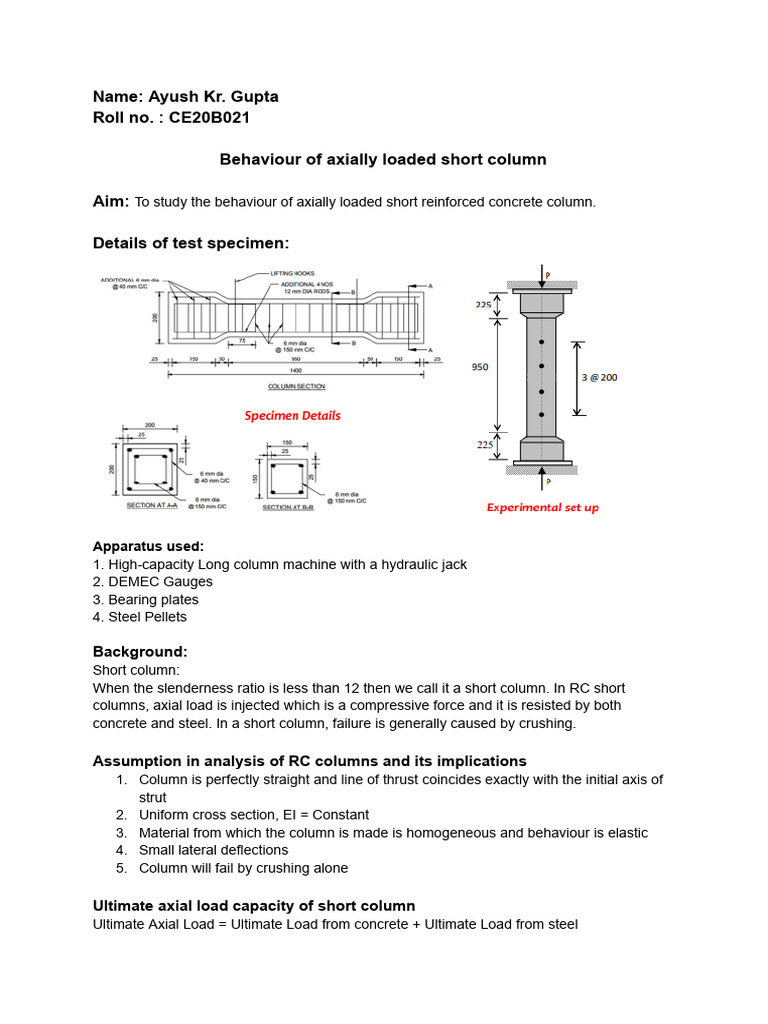 Axially Loaded Short Column Behavior Analysis | PDF | Buckling | Column