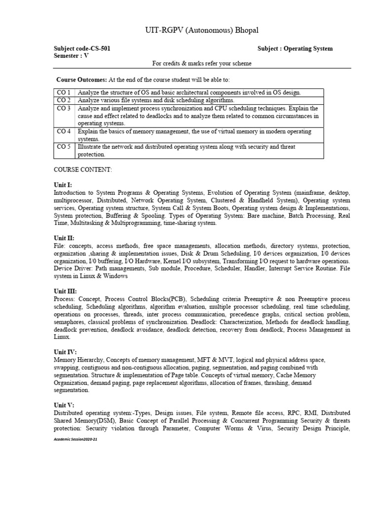 V Sem Syllabus 2020-21200121020338270921011611 | PDF | Relational Database | Operating System
