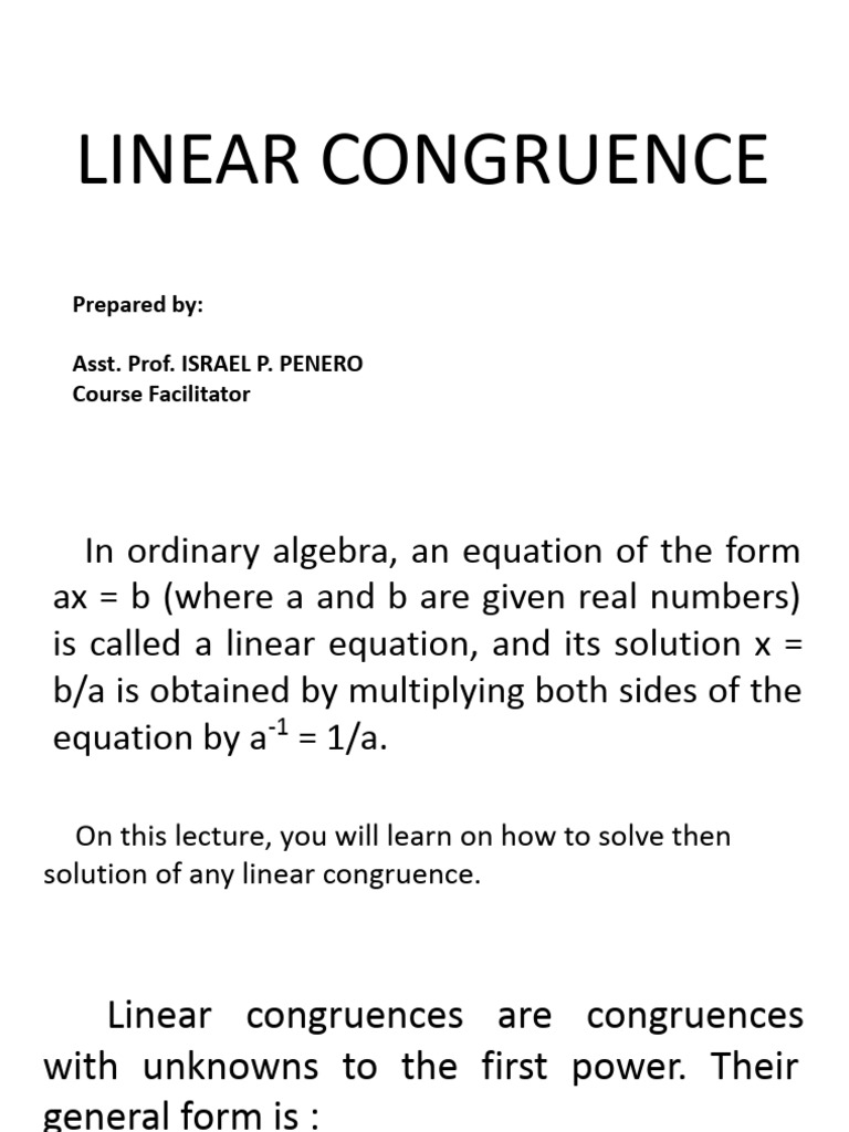 12linear Congruence | PDF | Equations | Arithmetic