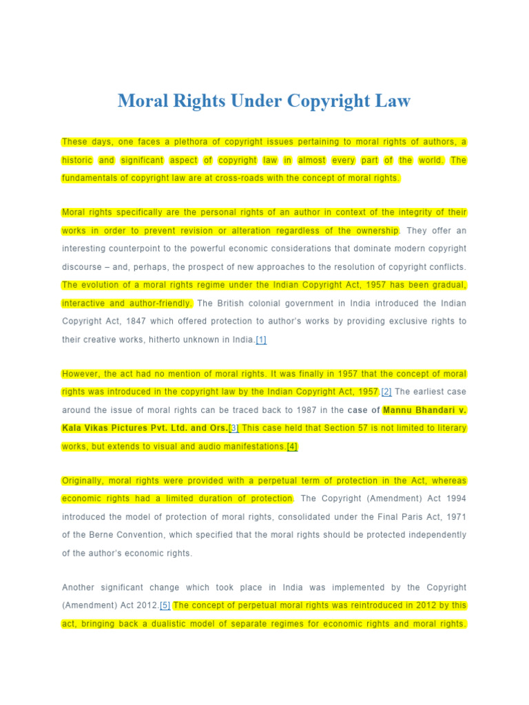 Moral Rights Under Copyright | PDF | Copyright | Copyright Law