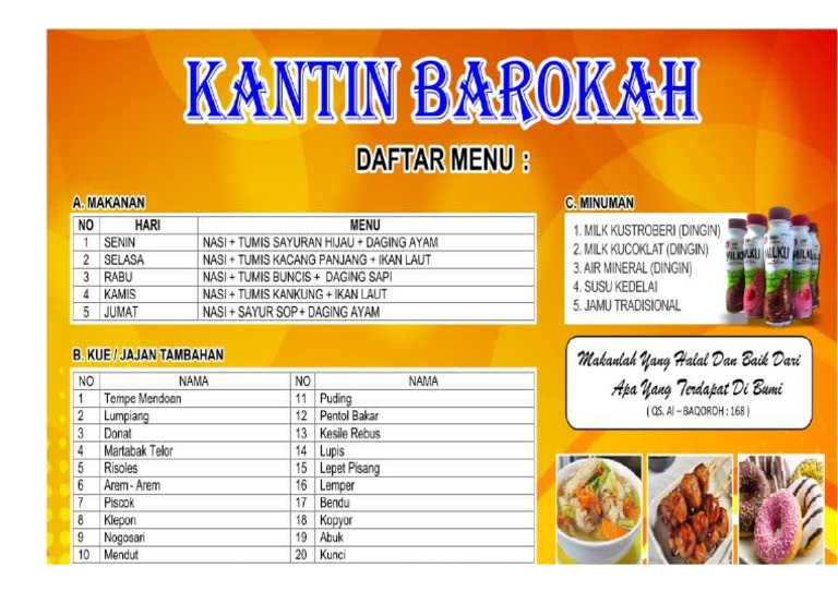 Menu Kantin Mantana | PDF