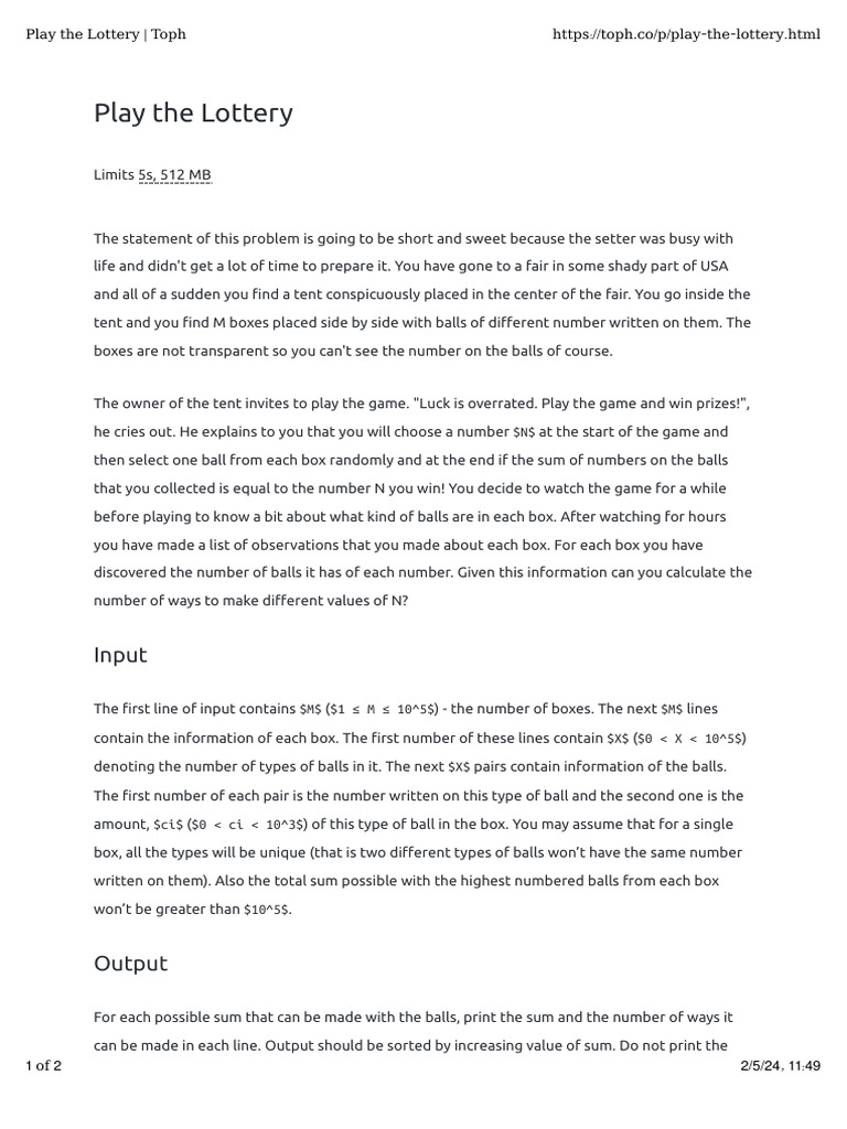 Play The Lottery: Input | PDF | Applied Mathematics