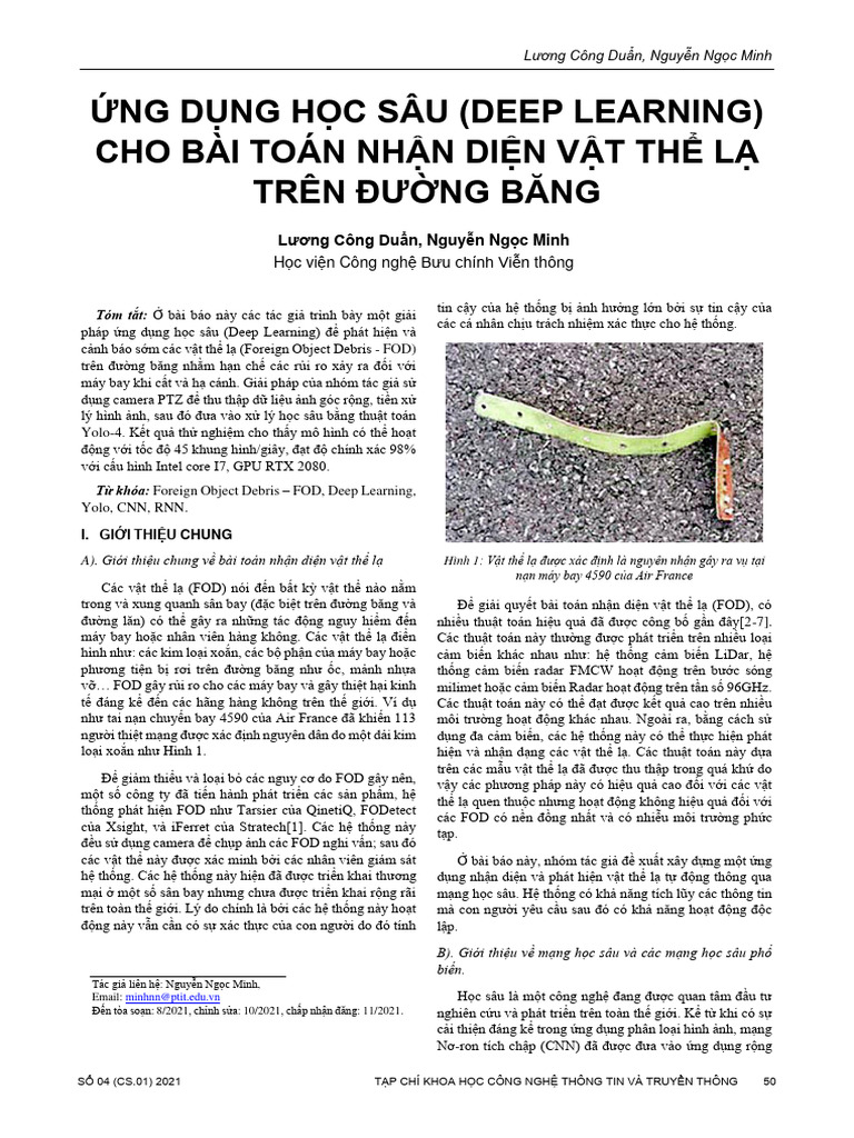 Ứng Dụng Học Sâu (Deep Learning) Cho Bài Toán Nhận Diện Vật Thể Lạ Trên Đường Băng | PDF