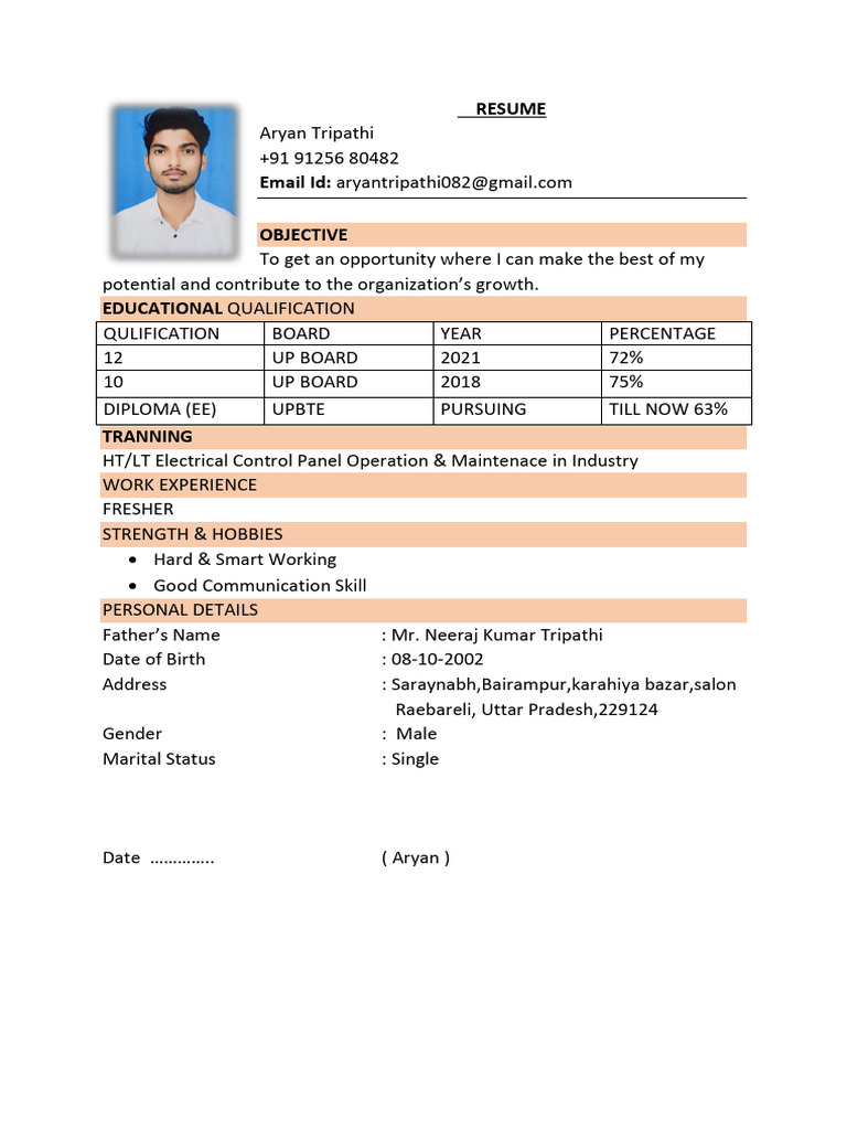 Aryan Tripathi Resume | PDF