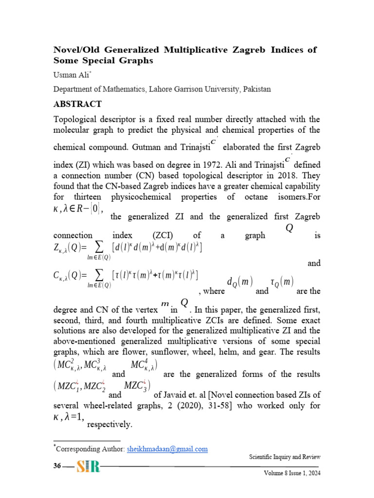 Generalized Multiplicative Zagreb Indices | PDF | Vertex (Graph Theory ...