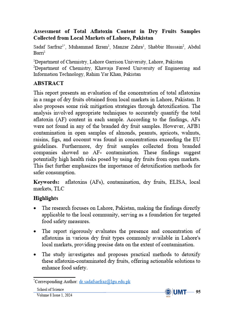 Assessment of Total Aflatoxin Content in Dry Fruits Samples Collected ...