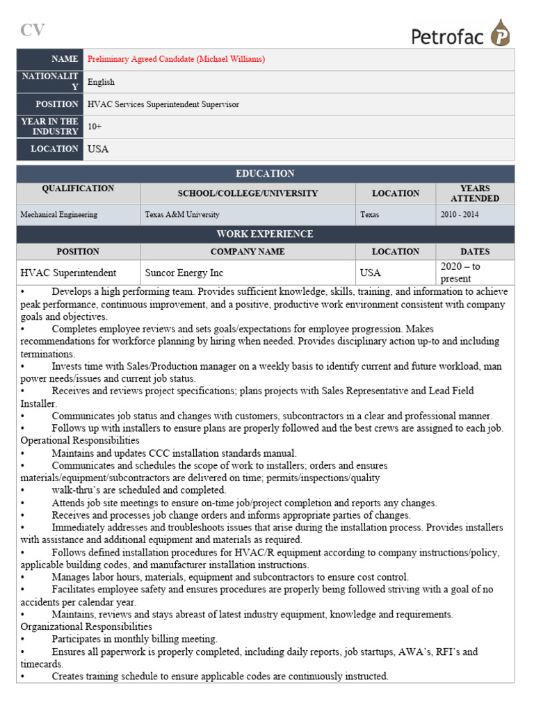 CV - Michael Williams | PDF