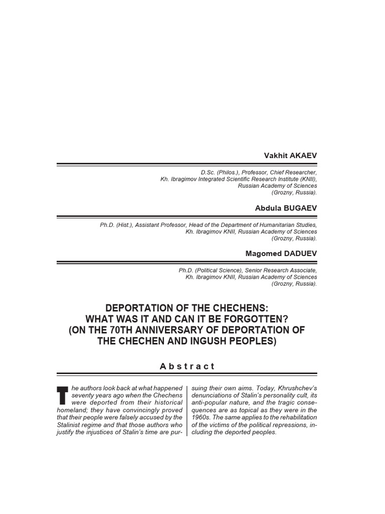 Chechen Deportation: Historical Analysis | PDF | Chechnya | Politics Of ...