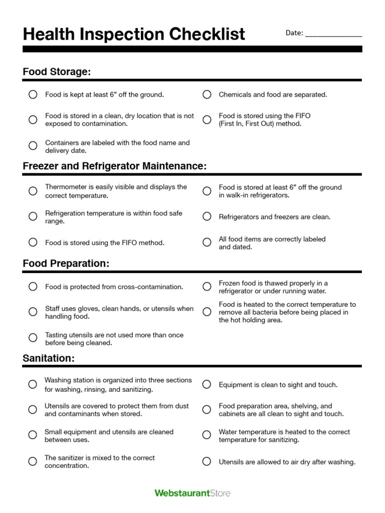 Health Inspection Checklist | PDF | Refrigerator | Hand Washing
