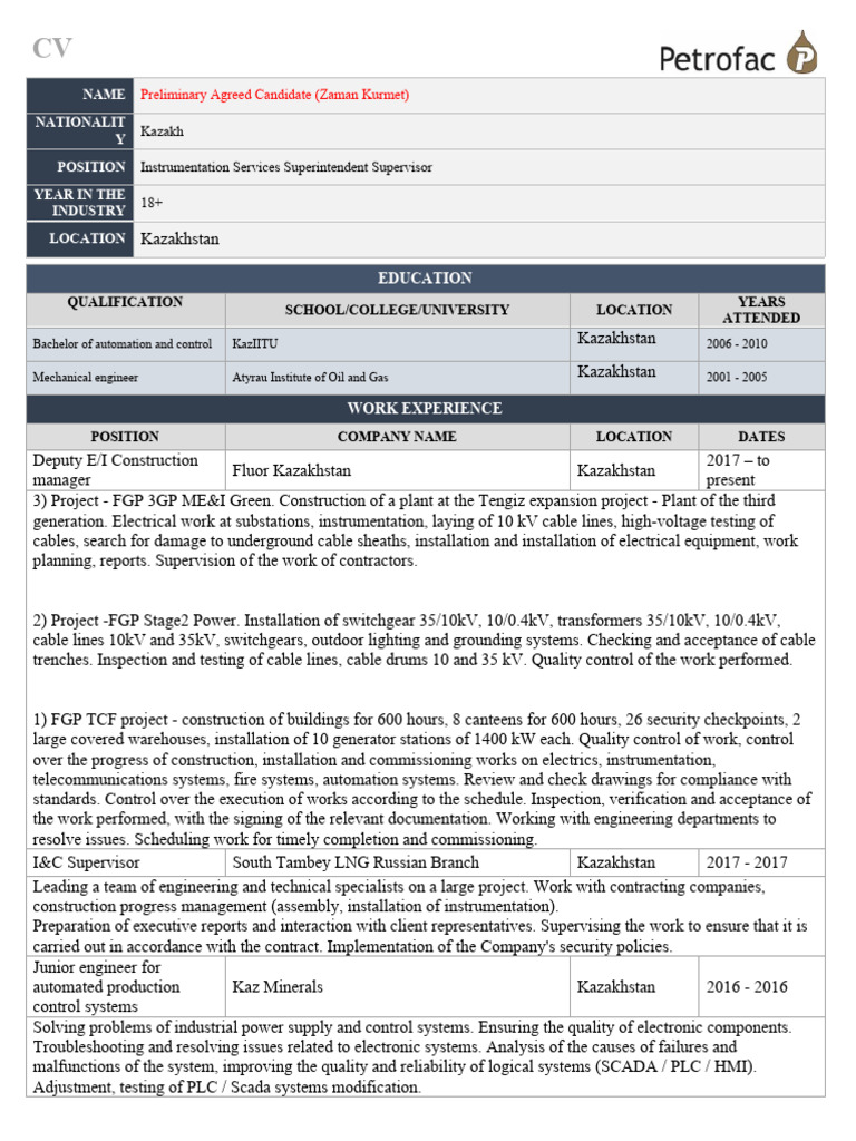 CV - Zaman Kurmet | PDF | Programmable Logic Controller | Instrumentation