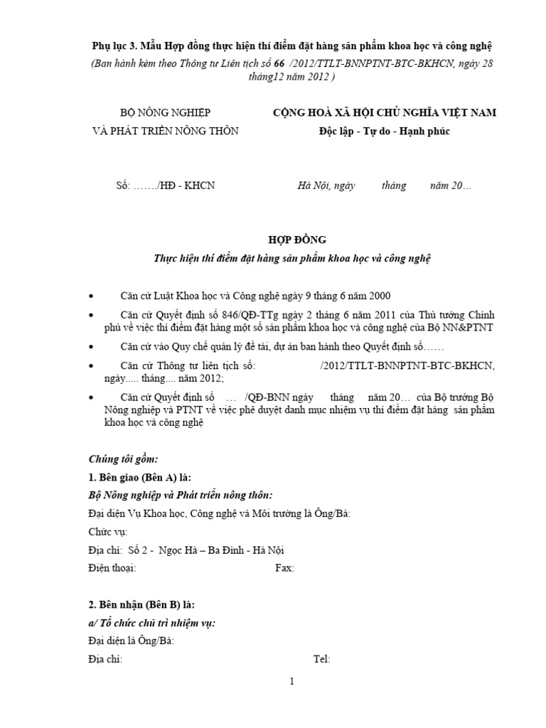 Hop Dong Thuc Hien Thi Diem Dat Hang San Pham Khoa Hoc Va Cong Nghe - 66 - TTLT | PDF