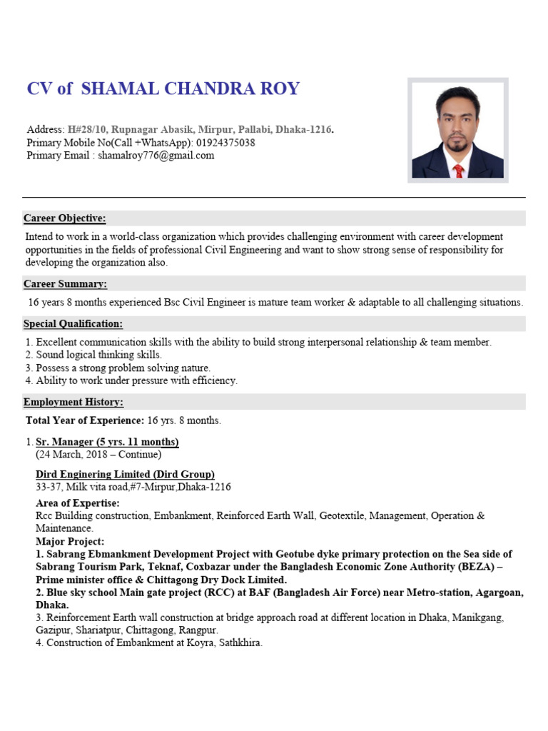 Shamal Chandra Roy CV-update | PDF | Civil Engineering | Bangladesh