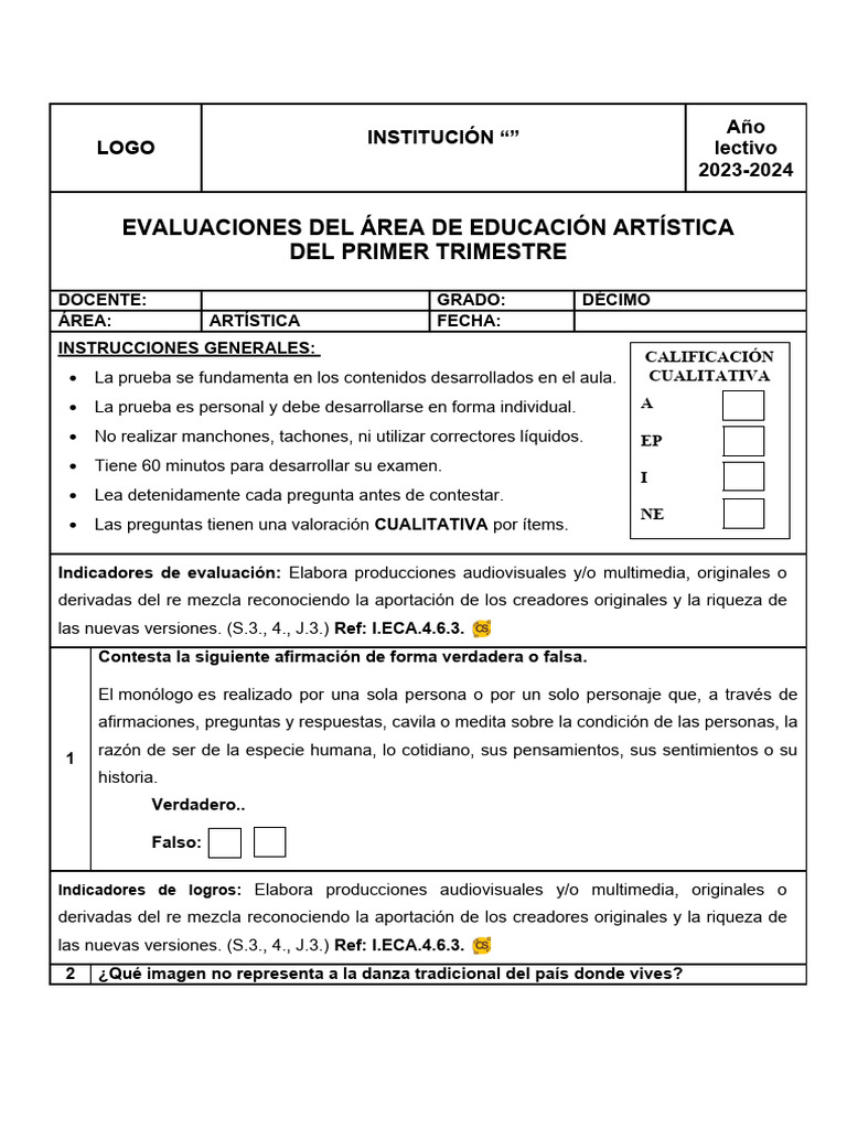 10mo - Eva - Eca - 2023 | PDF | Bailes | Evaluación