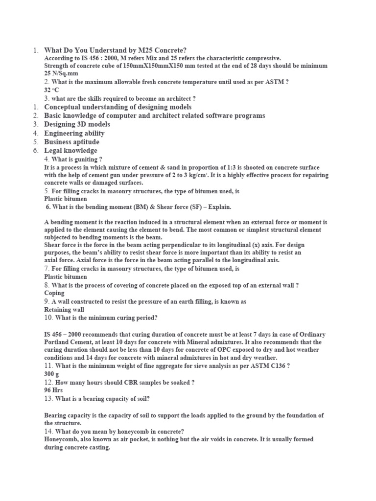 Job Interview Question | PDF | Concrete | Bending