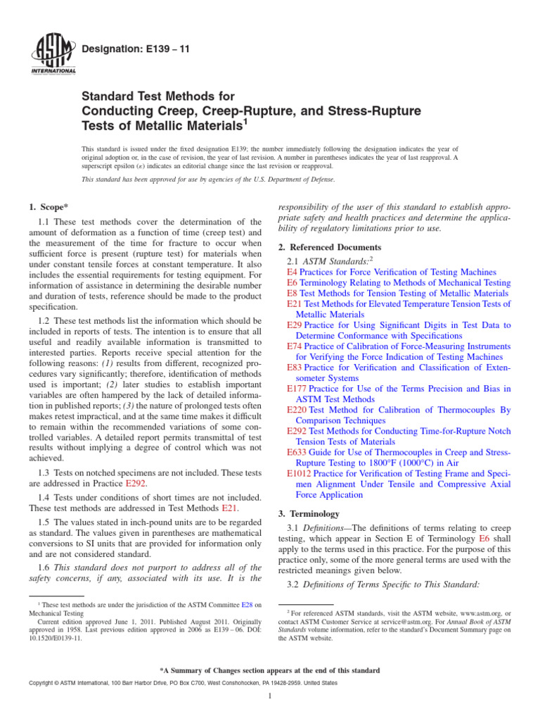ASTM E139 - Standard Test Methods For Creep | PDF | Thermocouple ...