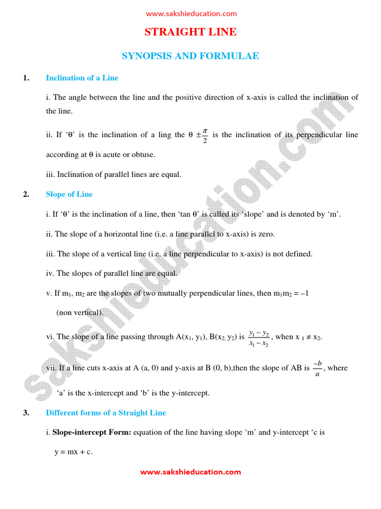 Straight Line Concepts for Students | PDF | Slope | Line (Geometry)