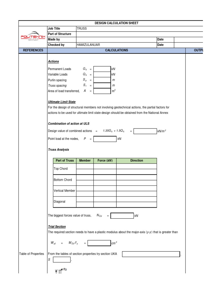 Template Design Calculation | PDF | Truss | Structural Engineering