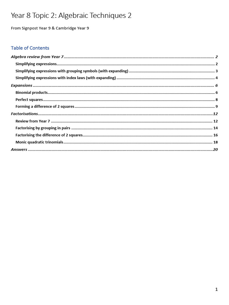 Algebraic Techniques 2 Supplement | PDF | Factorization | Mathematics