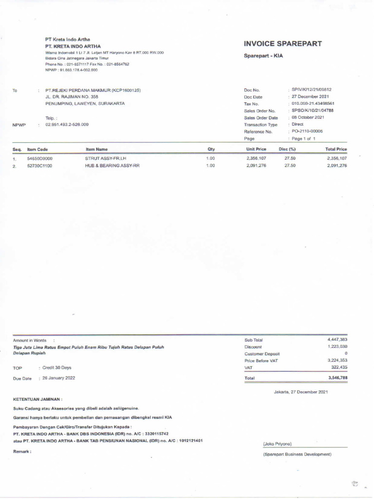 Invoice Hub & Bearing Assy RR | PDF