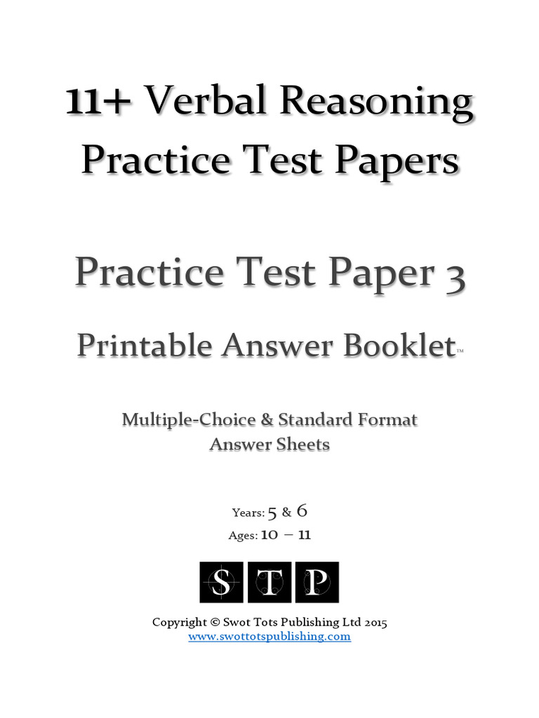 11 Plus Verbal Reasoning Practice Test Paper 3 (Printable Answer ...