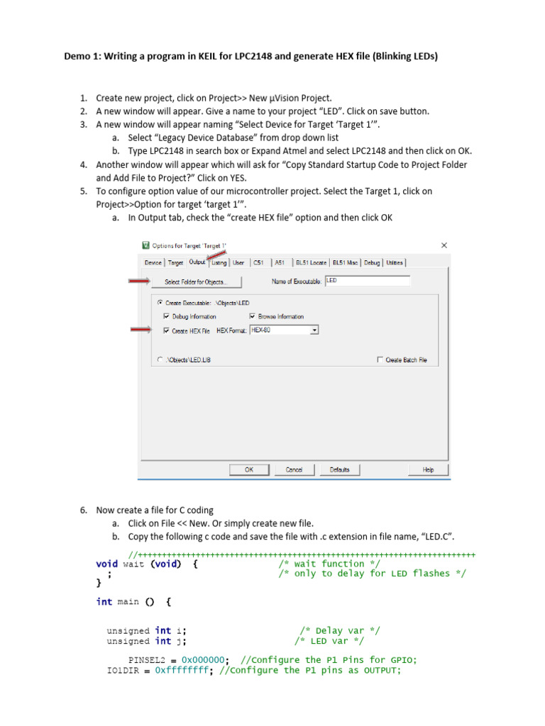 Guid To Demo Keil LPC Led Blinking C Program | PDF | System Software | Computer Engineering